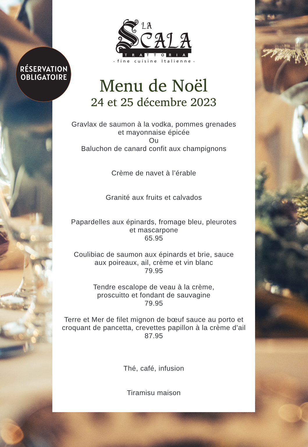 Menu de Noel - Restaurant La Scala